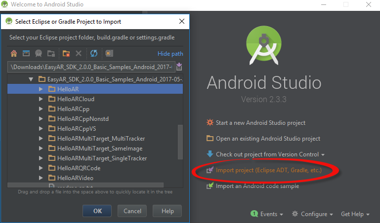Compile and Run EasyAR Android Samples — EasyAR Sense 4.6.1.10366-981ec3f3e documentation